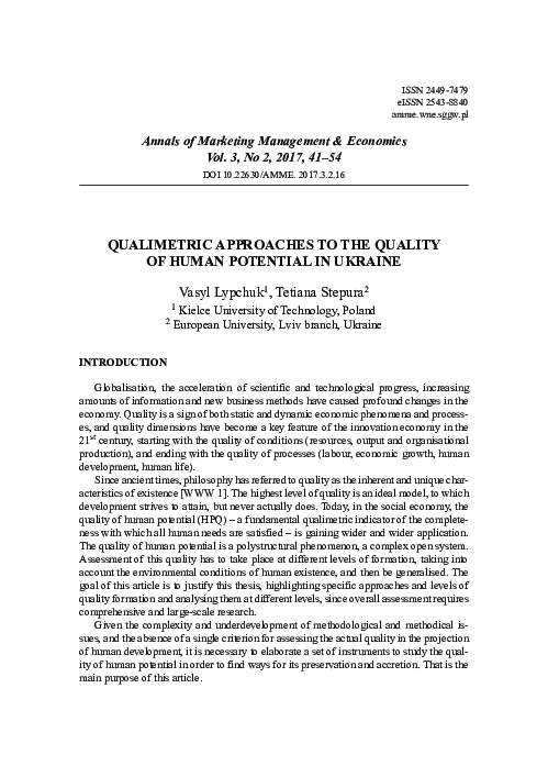 (PDF) Qualimetric approaches to the quality of human potential in Ukraine