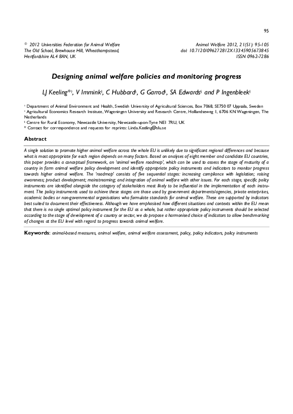 (PDF) Designing animal welfare policies and monitoring progress (PDF) Designing animal welfare policies and monitoring progress