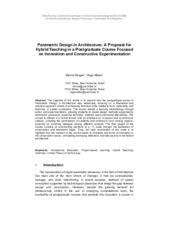 (PDF) Parametric Design in Architecture: A Proposal for Hybrid Teaching in a Postgraduate Course ...