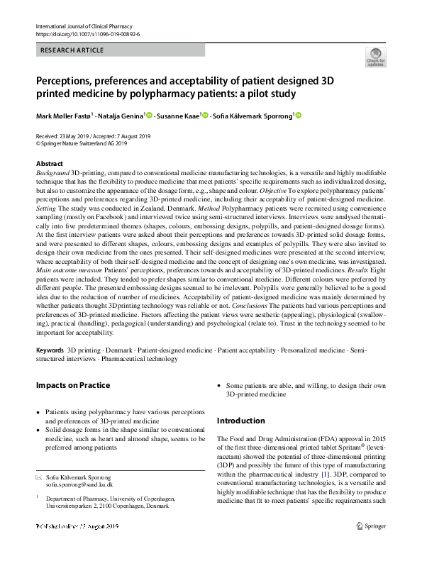 (PDF) Perceptions, preferences and acceptability of patient designed 3D printed medicine by ...
