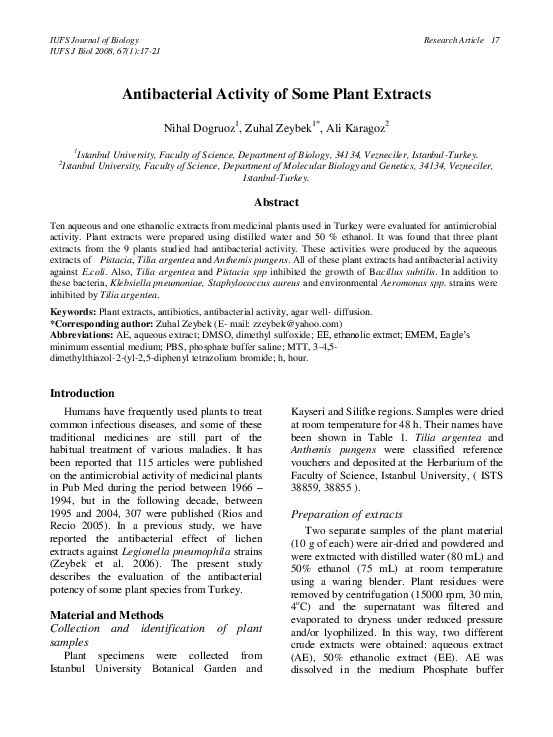 (PDF) Antibacterial Activity of Some Plant Extracts