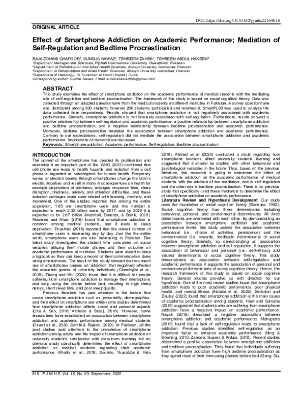 (PDF) Effect of Smartphone Addiction on Academic Performance; Mediation of Self-Regulation and ...