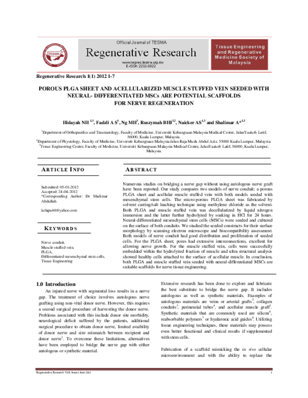 (PDF) POROUS PLGA SHEET AND ACELLULARIZED MUSCLE STUFFED VEIN SEEDED ...