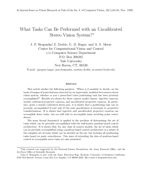 (PDF) What can be done with an uncalibrated stereo system?