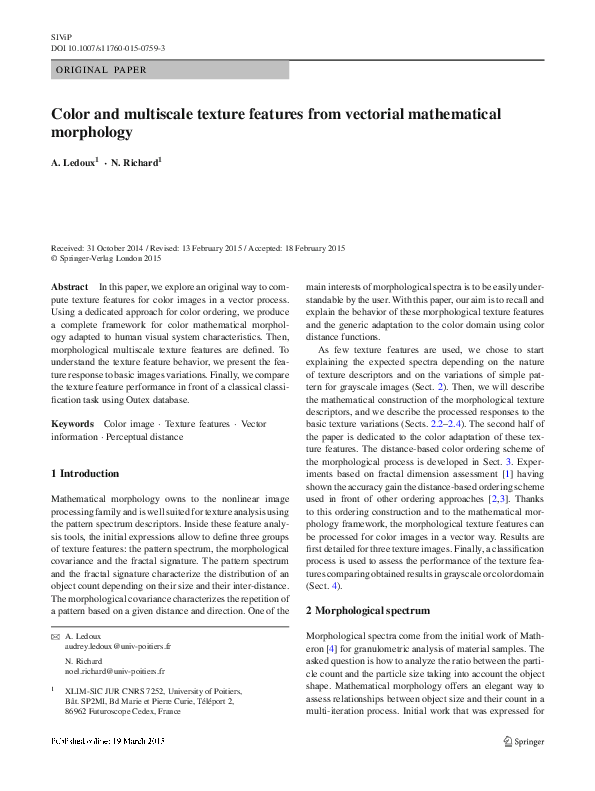 (PDF) Multiscale Texture Features via Vectorial Mathematical Morphology