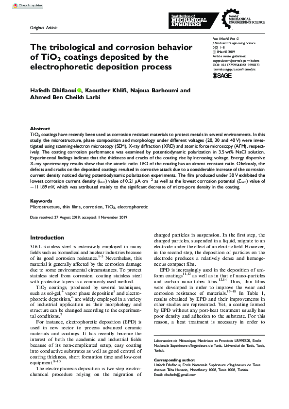 (PDF) The tribological and corrosion behavior of TiO 2 coatings deposited by the electrophoretic ...