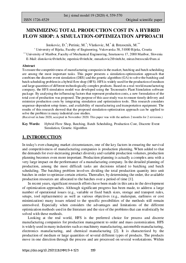 (PDF) Minimizing Total Production Cost in a Hybrid Flow Shop: a Simulation-Optimization Approach