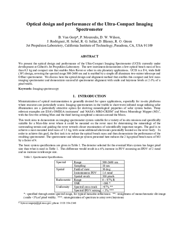 (PDF) Optical design and performance of the Ultra-Compact Imaging Spectrometer