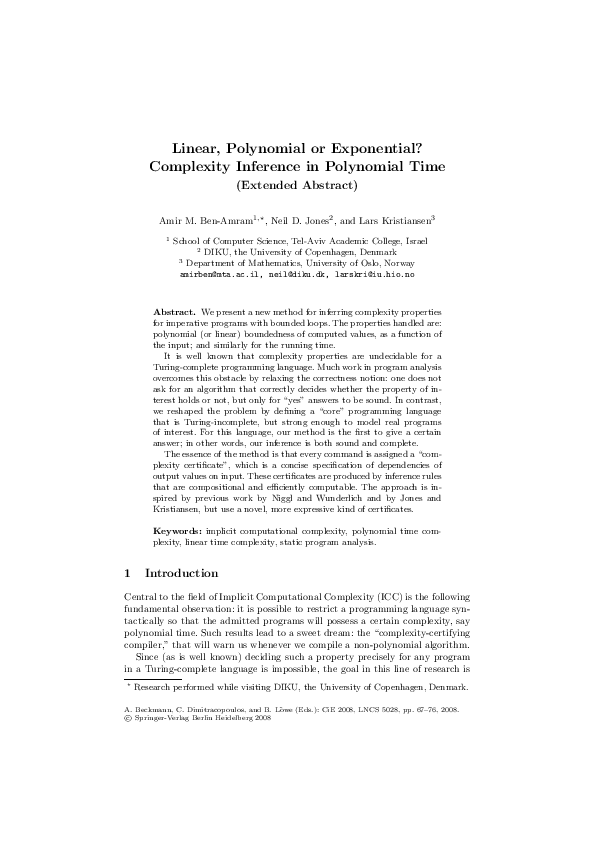 Pdf Linear Polynomial Or Exponential Complexity Inference In Polynomial Time Lars