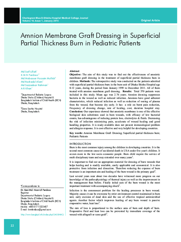 Amnion Membrane Graft Dressing in Superficial Partial Thickness Burn in ...