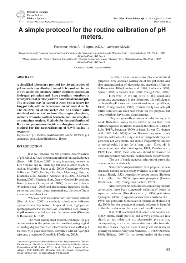 (PDF) A simple protocol for the routine calibration of pH meters