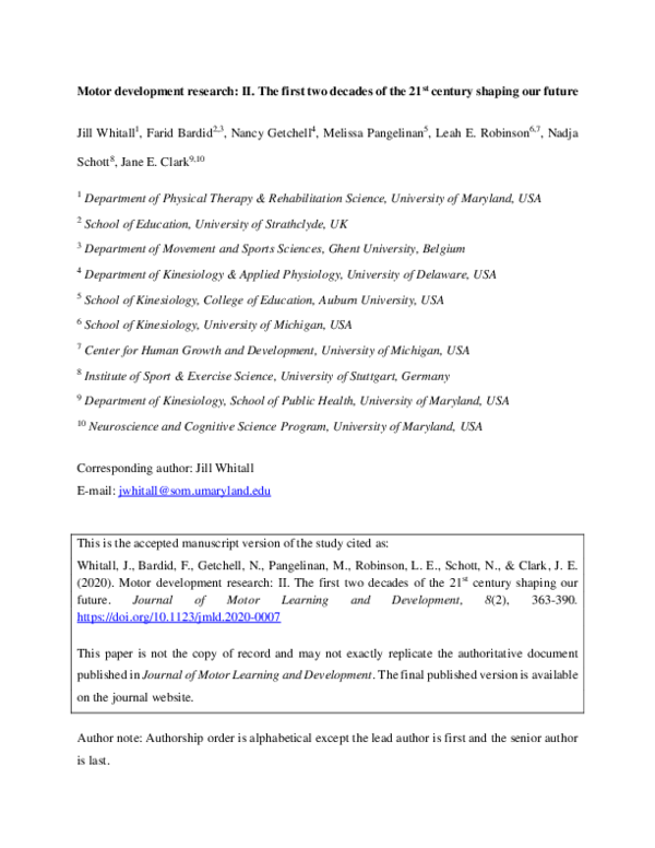 (PDF) Motor Development Research: II. The First Two Decades of the 21st Century Shaping Our Future