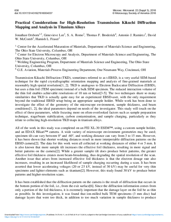 (PDF) Practical Considerations for High-Resolution Transmission Kikuchi Diffraction Mapping and ...