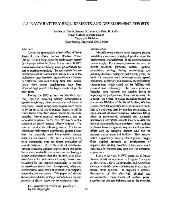 (PDF) US Navy battery requirements and development efforts