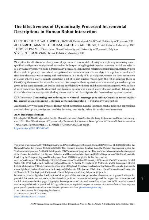 (PDF) The Effectiveness of Dynamically Processed Incremental Descriptions in Human Robot Interaction