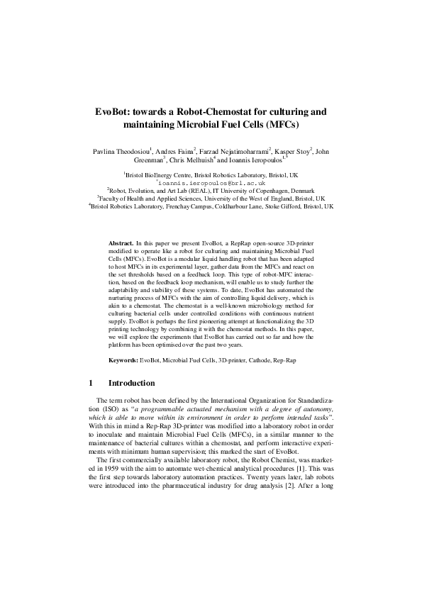 (PDF) EvoBot: Towards a Robot-Chemostat for Culturing and Maintaining Microbial Fuel Cells (MFCs ...