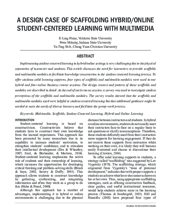 (PDF) A Design Case of Scaffolding Hybrid/Online Student-Centered Learning with Multimedia