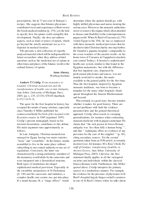 (PDF) Andrew T. Crislip. From Monastery to Hospital: Christian ...