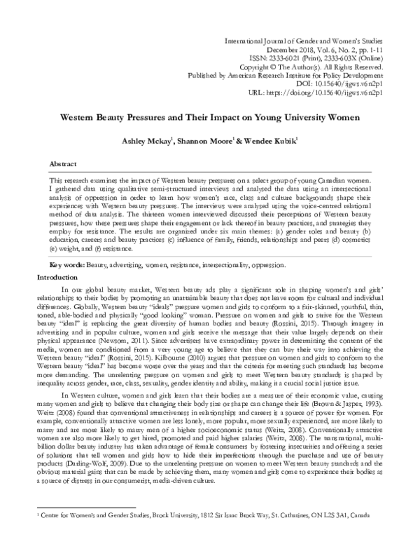 (PDF) Western Beauty Pressures and Their Impact on Young University Women
