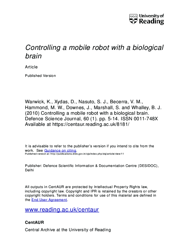 (PDF) Controlling a Mobile Robot with a Biological Brain