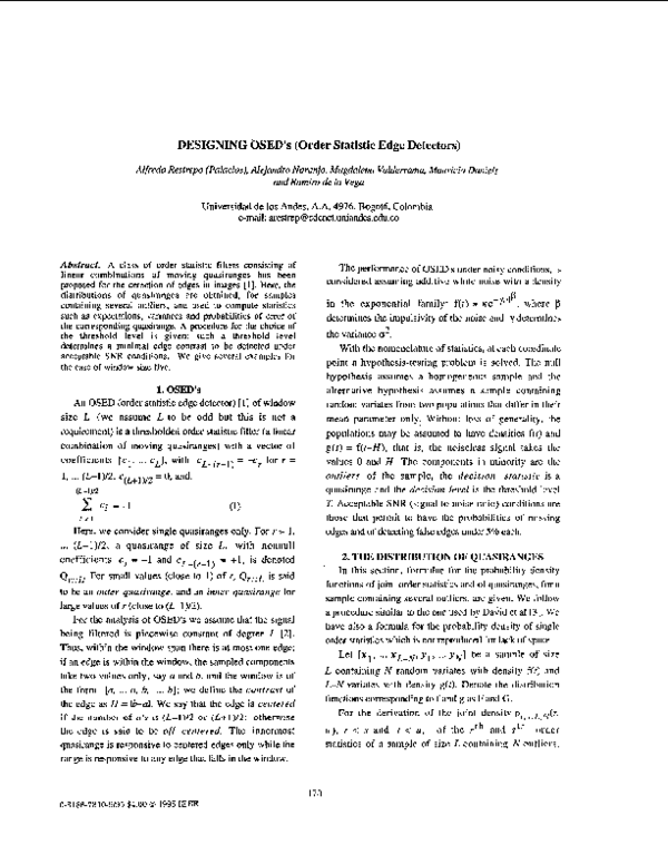 (PDF) Designing OSED's (order statistic edge detectors)