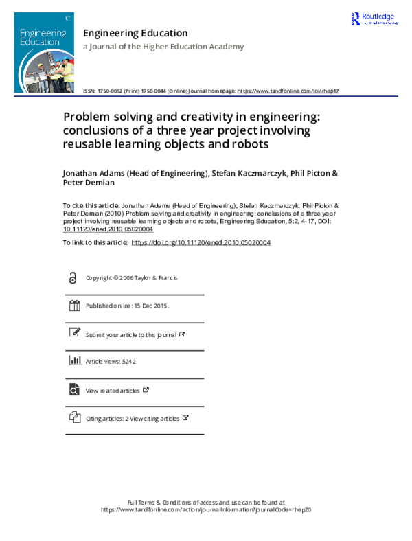 (PDF) Problem Solving and Creativity in Engineering: Perceptions of ...