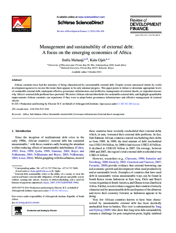 (PDF) Management and sustainability of external debt: A focus on the ...