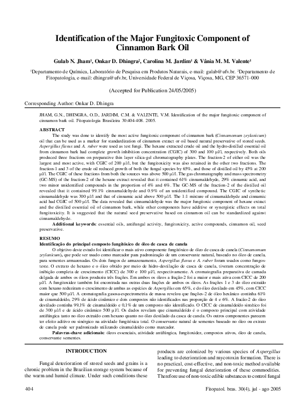 (PDF) Identification of the major fungitoxic component of cinnamon bark oil