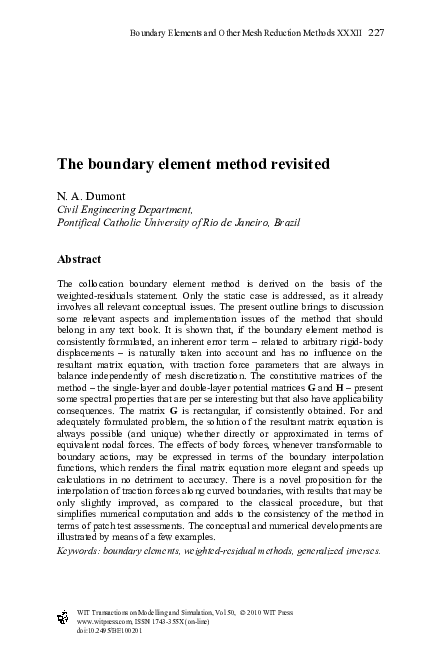 Pdf The Boundary Element Method Revisited