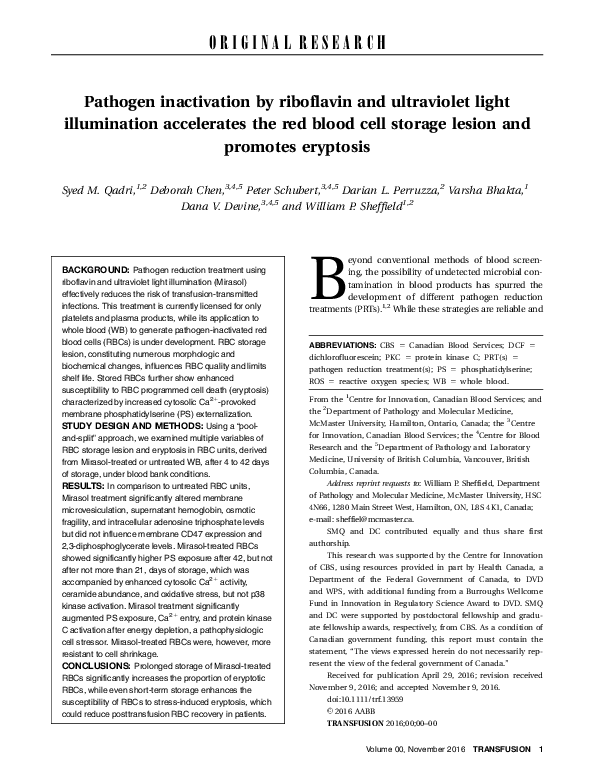 (PDF) Pathogen inactivation by riboflavin and ultraviolet light ...