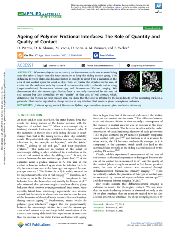 Pdf Ageing Of Polymer Frictional Interfaces The Role Of Quantity And Quality Of Contact