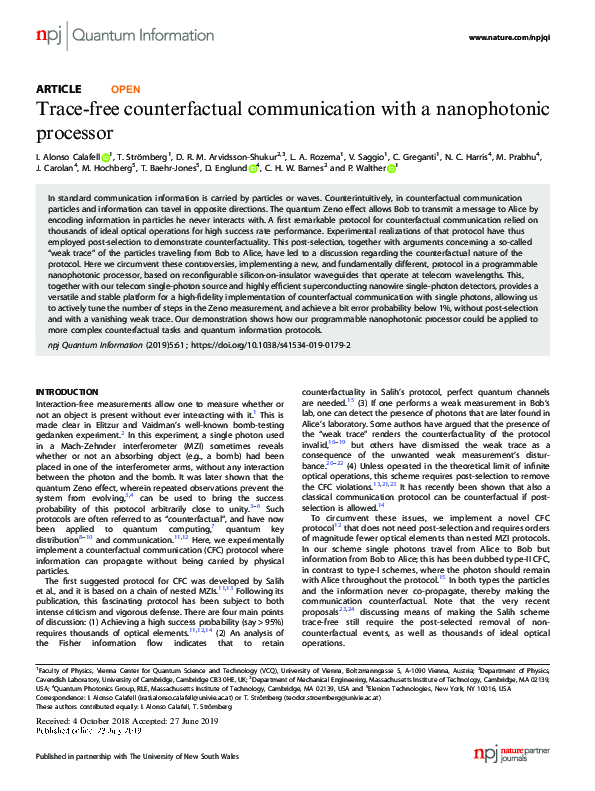 (PDF) Trace-free counterfactual communication with a nanophotonic processor