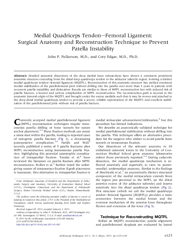 (PDF) Medial Quadriceps Tendon–Femoral Ligament: Surgical Anatomy and ...