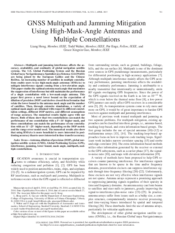 Pdf Gnss Multipath And Jamming Mitigation Using High Mask Angle Antennas And Multiple