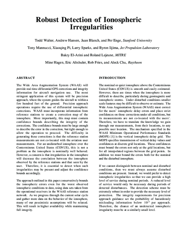 (PDF) Robust Detection of Ionospheric Irregularities | Todd Walter - Academia.edu