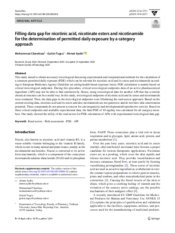 Pdf Filling Data Gap For Nicotinic Acid Nicotinate Esters And Nicotinamide For The