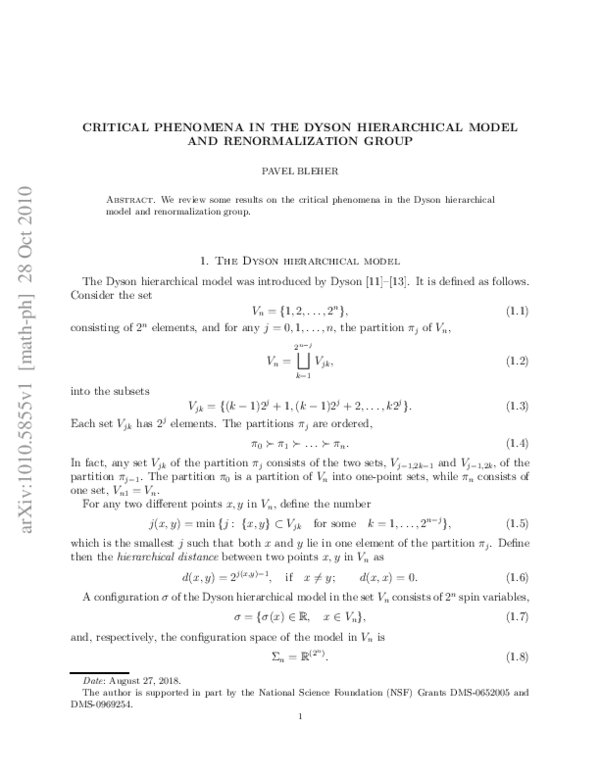 (PDF) Critical phenomena in the Dyson hierarchical model and renormalization group