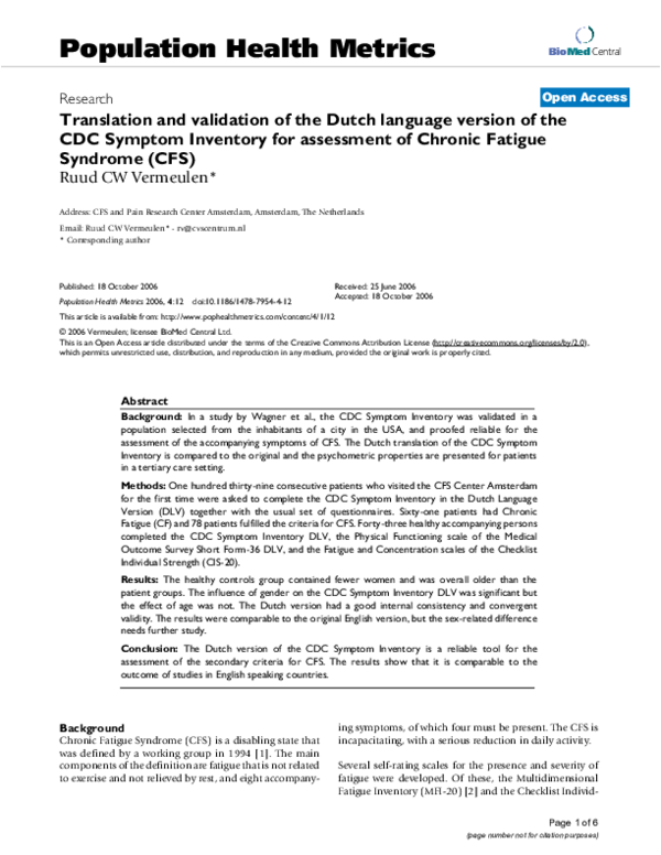 (PDF) Translation and validation of the Dutch language version of the ...