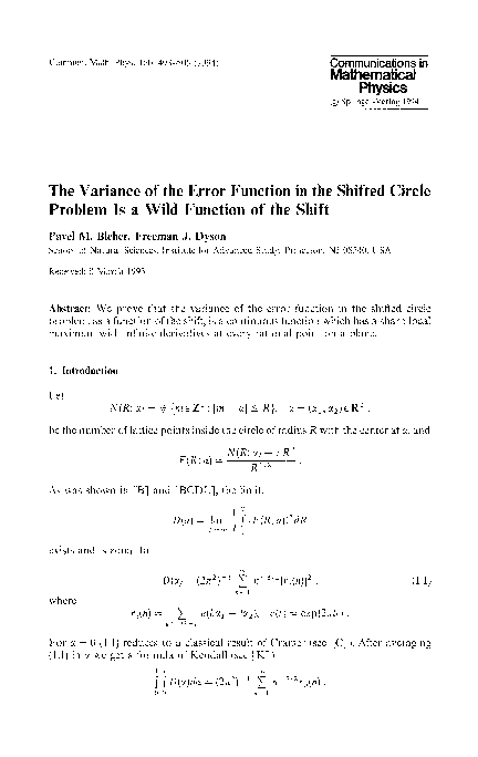 (PDF) The variance of the error function in the shifted circle problem ...