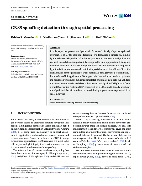 (PDF) Efficient GNSS Spoofing Detection Algorithm