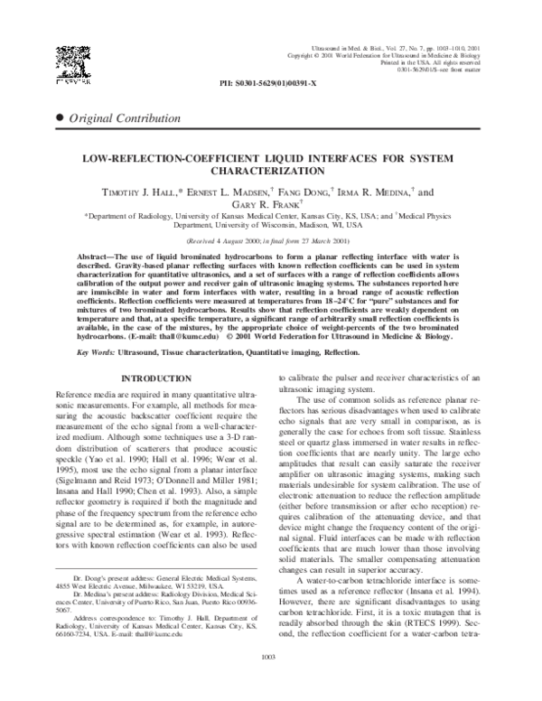 (PDF) Low-reflection-coefficient liquid interfaces for system characterization