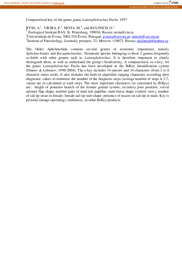 (PDF) Computerized key of the genus genus Laimaphelenchus Fuchs, 1937