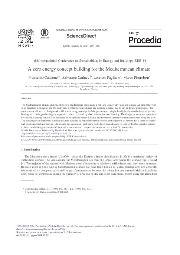 (PDF) A Zero Energy Concept Building for the Mediterranean Climate