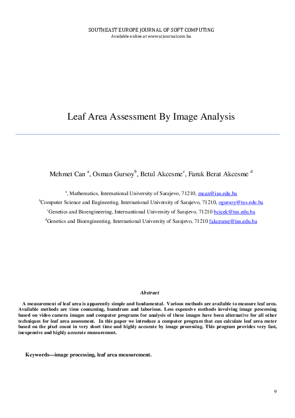 (PDF) Leaf Area Assessment By Image Analysis