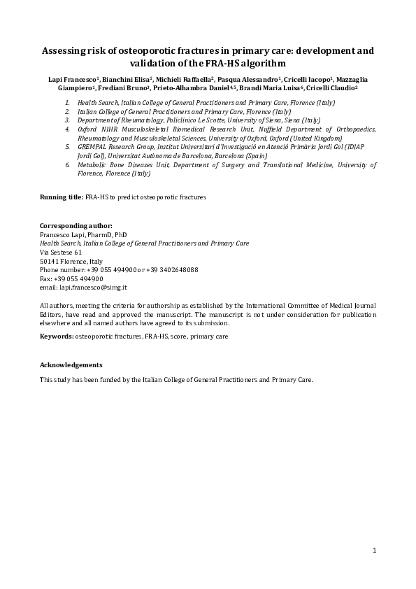(PDF) Assessing Risk of Osteoporotic Fractures in Primary Care: Development and Validation of ...