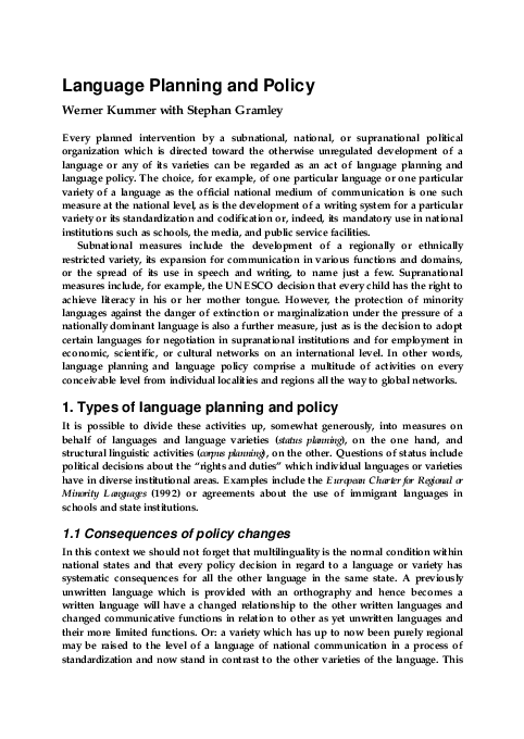 (PDF) Language Planning and Policy
