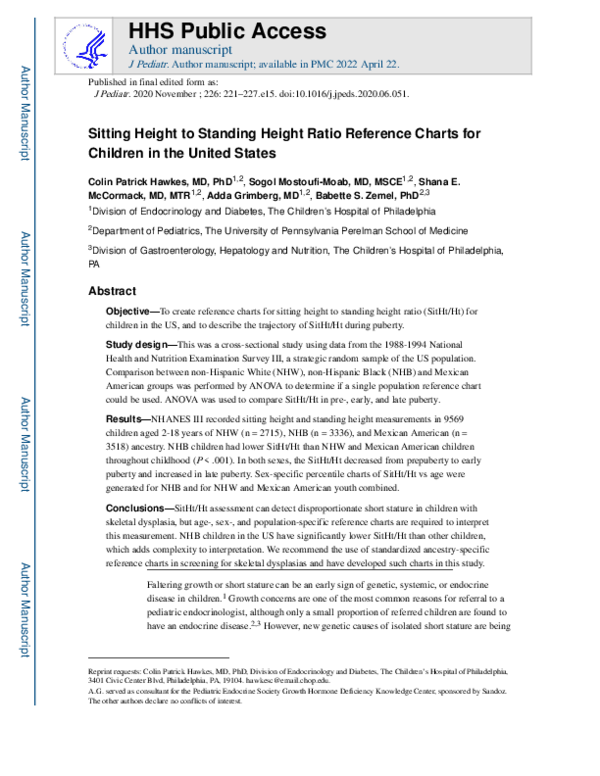 (PDF) Sitting Height to Standing Height Ratio Reference Charts for ...