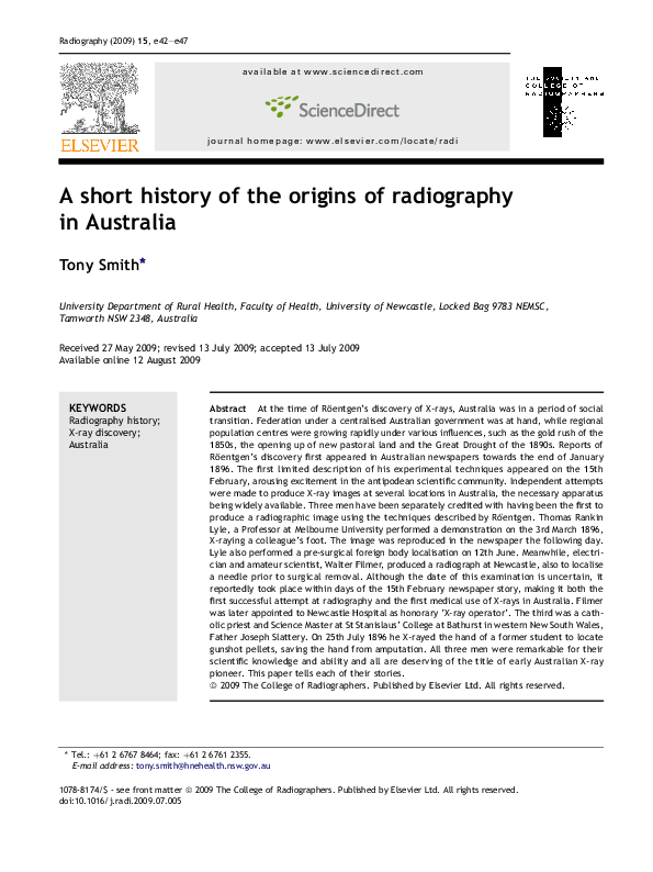 (PDF) A short history of the origins of radiography in Australia