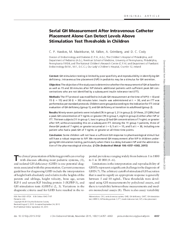 (PDF) Serial GH Measurement After Intravenous Catheter Placement Alone ...