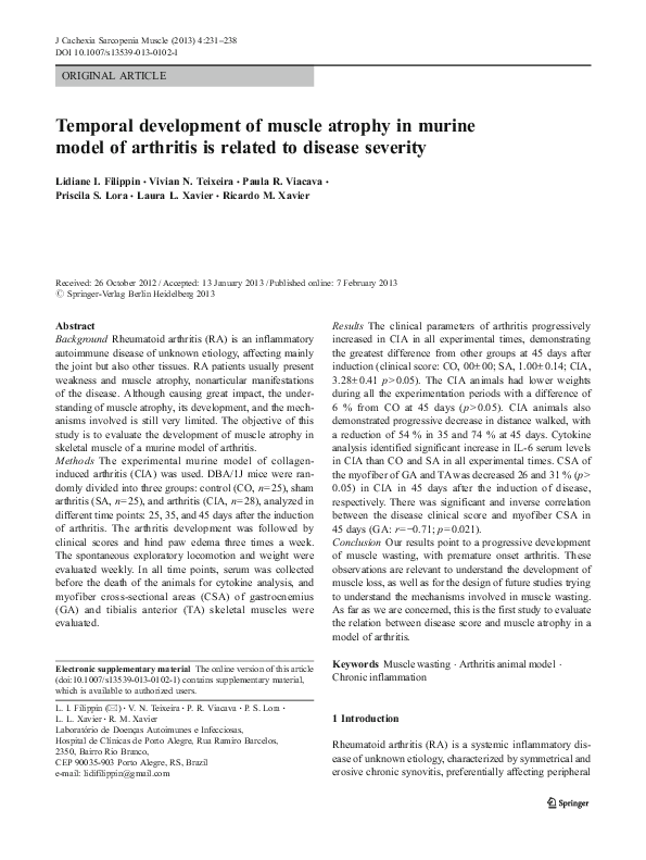 (PDF) Temporal development of muscle atrophy in murine model of ...